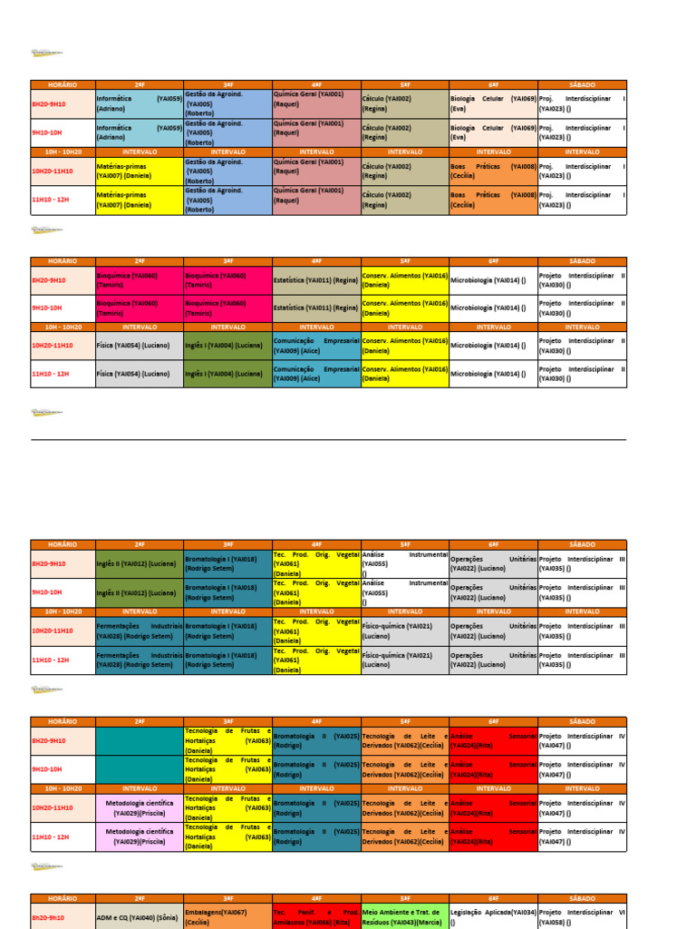 Quadro de Horarios Agro 1 2025 | PDF | Ciência Gastronômica | Química