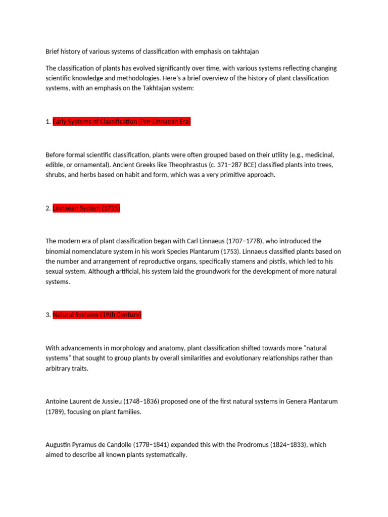 Brief History of Various Systems of Classification With Emphasis On ...