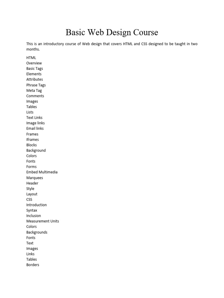 Basic Web Design Course | PDF | Html Element | Html