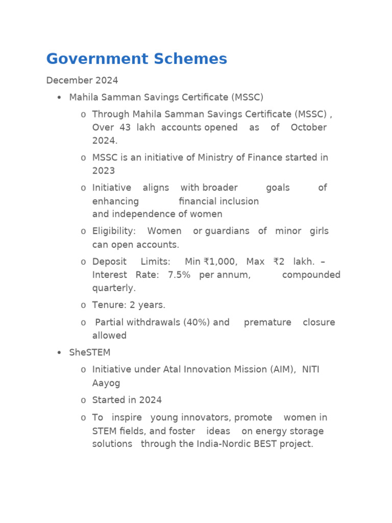 Government Schemes | PDF | Government Of India | Economy Of India
