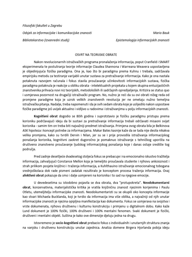 Osvrt Na Teorijske Obrate | PDF