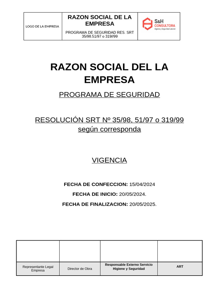 Como Confeccionar Un Programa de Seguridad - Modelo de Programa Seguri 1719079647356 | PDF ...