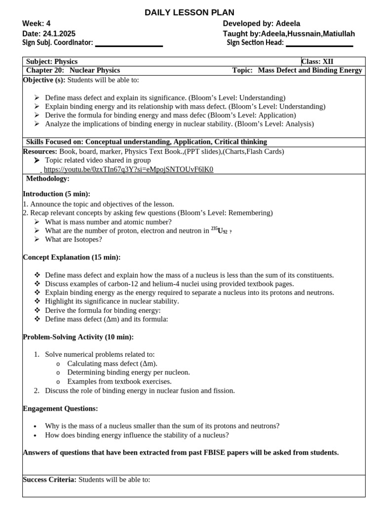 Adeela Evaluation Planner | PDF | Atomic Nucleus | Neutron