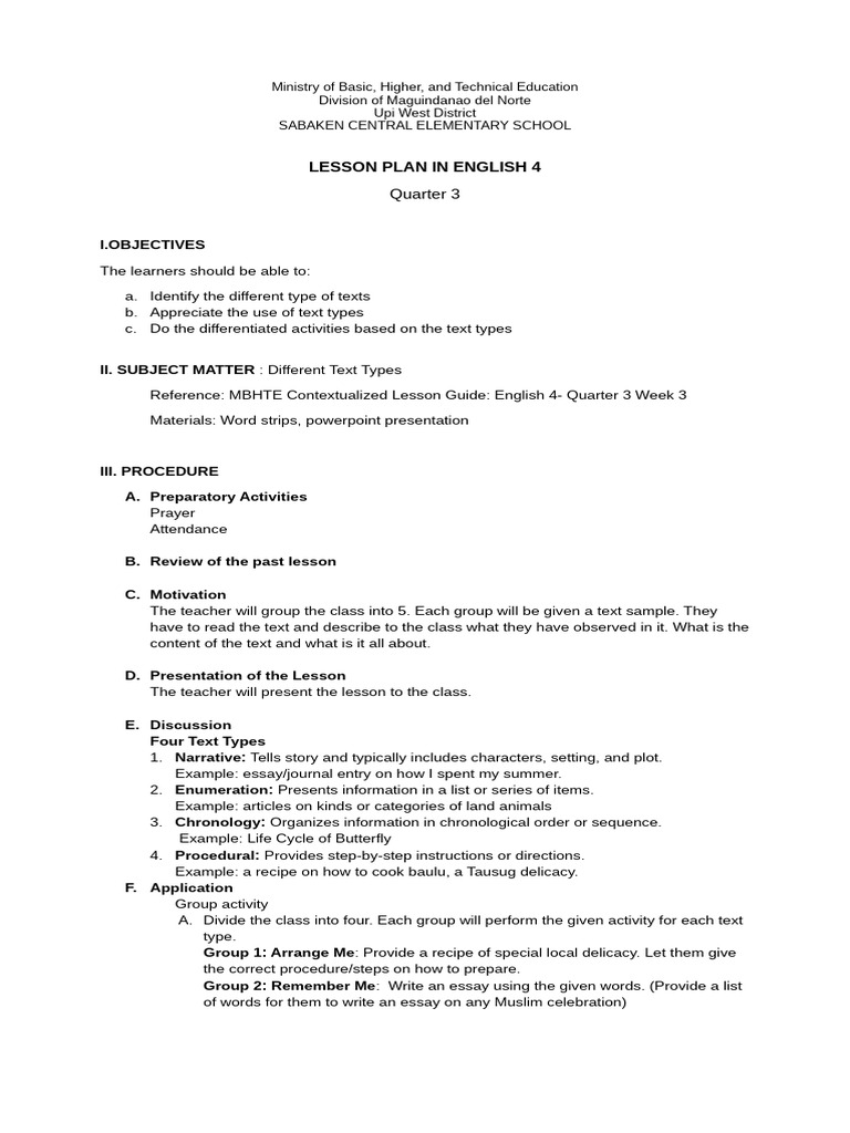 Lesson Plan in English 4 | PDF | Stars | Earth