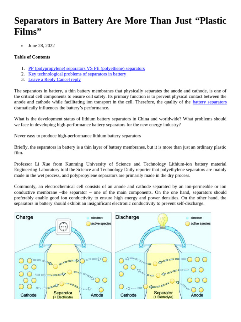 Separators in Battery Are More Than Just | PDF | Lithium Ion Battery ...