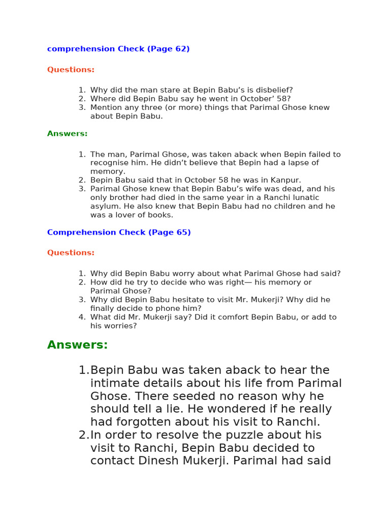 Comprehension Check CH 4 Bepin | PDF