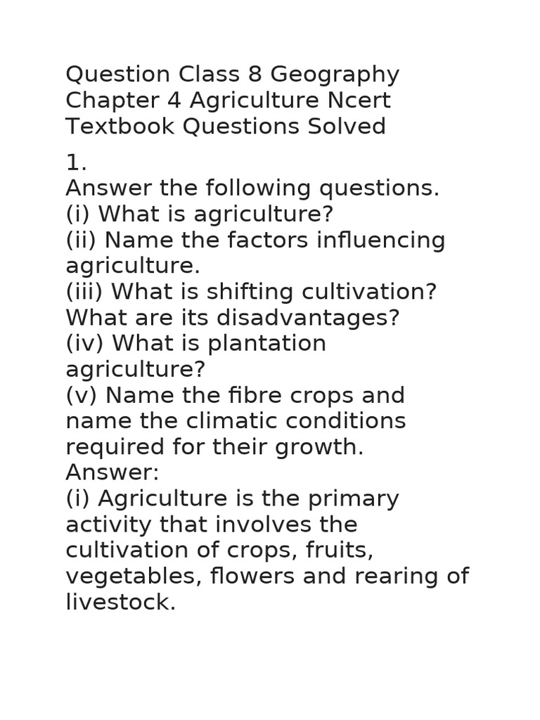 Class 8 Geography Chapter 4 Agriculture Ncert Textbook Questions Solved ...