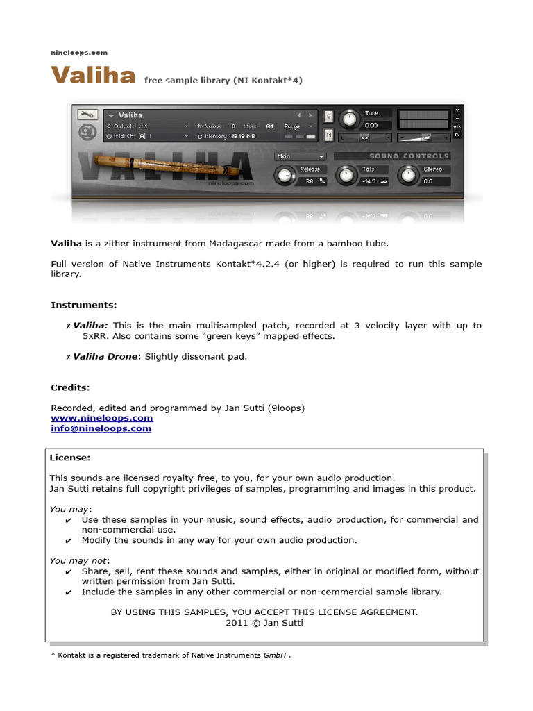 Valiha Sample Library for Kontakt 4 | PDF