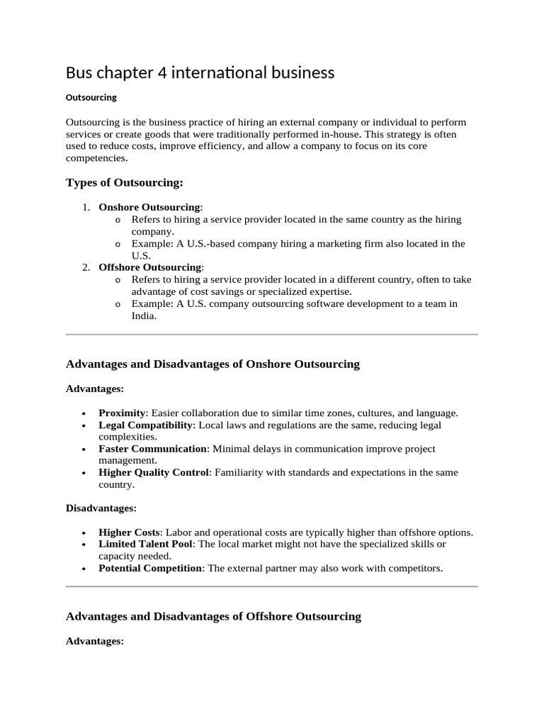 Bus Chapter 4 International Business | PDF | Outsourcing | Business