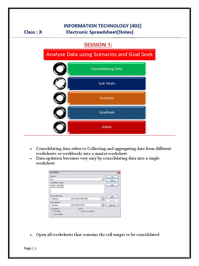 Calc Consolidate, Subtotals, Scenario, Goalseek, Solver | PDF ...