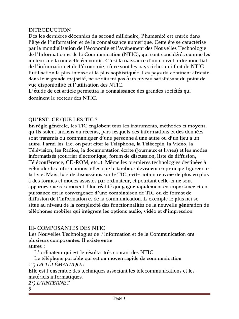 NTIC : Impact et défis en Afrique | PDF | Technologies de l'information ...