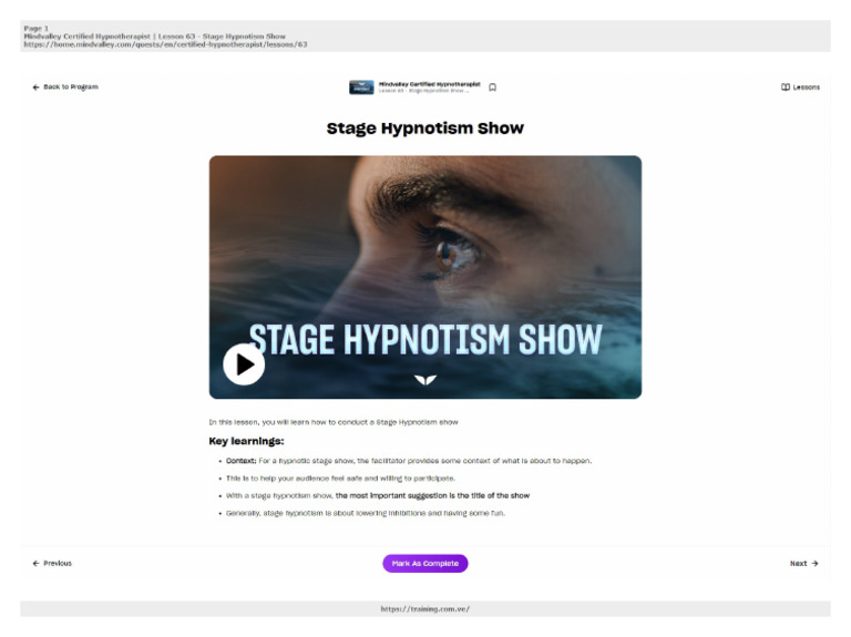 #11318 - Mindvalley Certified Hypnotherapist I Lesson 63 - Stage ...