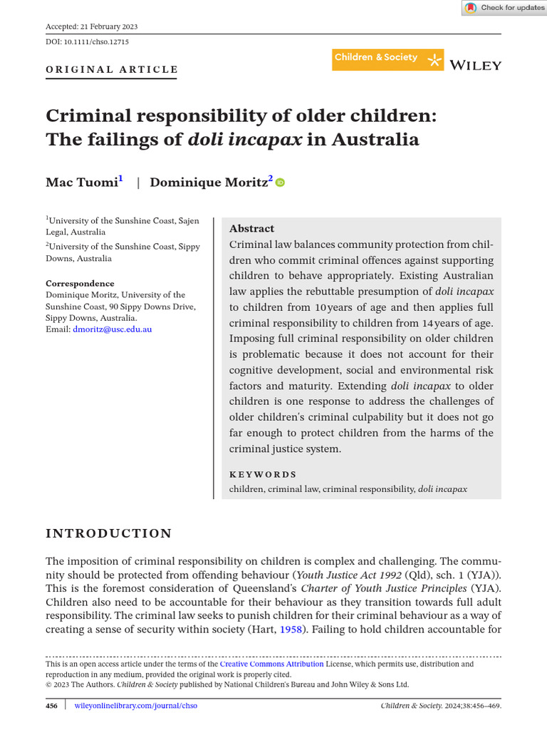Doli Incapax and Older Children's Culpability | PDF | Violence | Child ...