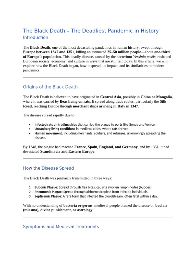 The Black Death - The Deadliest Pandemic in History | PDF | Black Death ...