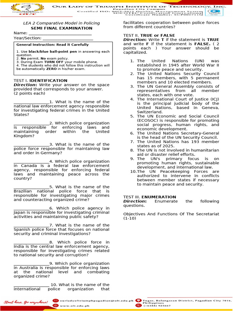 Lea 2 Semi Final Questionare | PDF | Police | United Nations