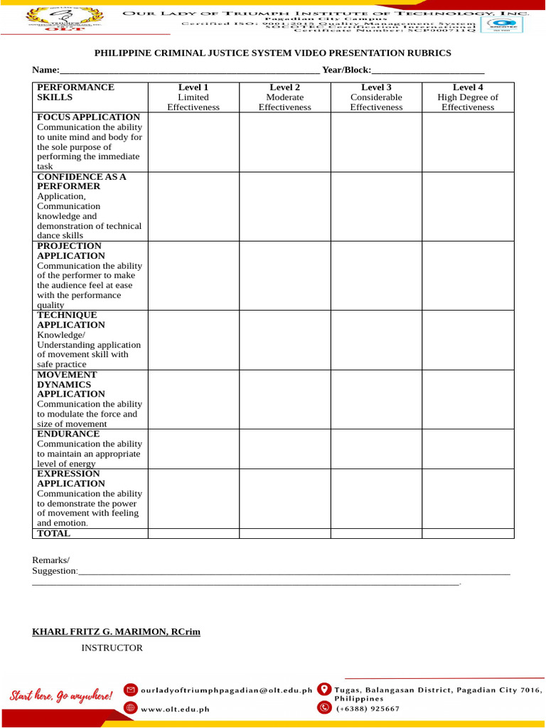 CRIM 8 FINAL EXAM RUBRICS | PDF