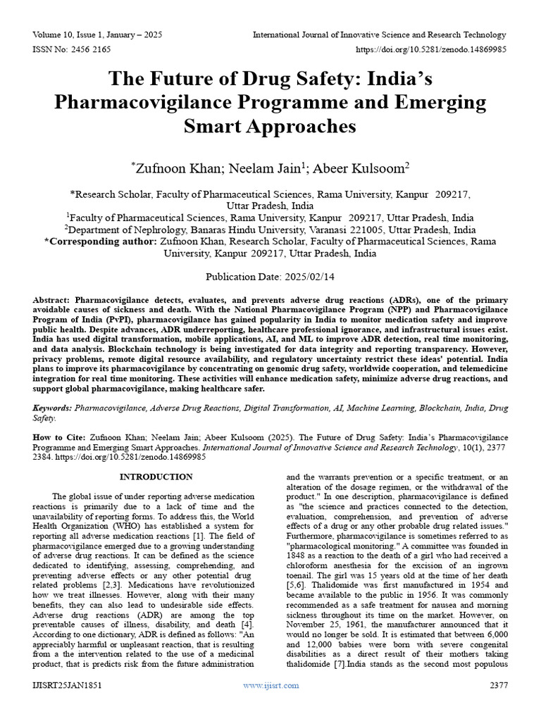 The Future of Drug Safety: India's Pharmacovigilance Programme and Emerging Smart Approaches ...