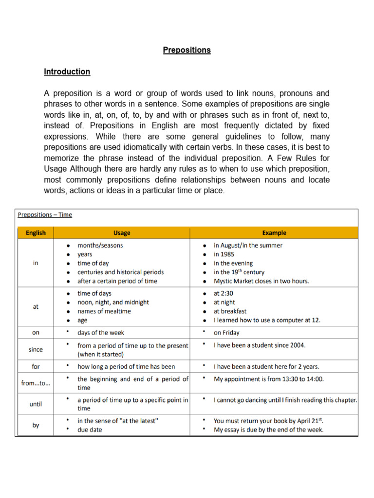 Understanding Prepositions for Grade 8 | PDF