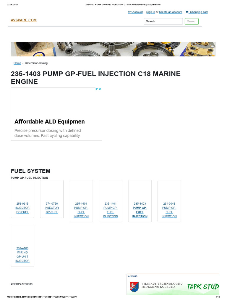 235-1403 PUMP GP-FUEL INJECTION C18 MARINE ENGINE | PDF | Fuel Injection | Mechanical Engineering