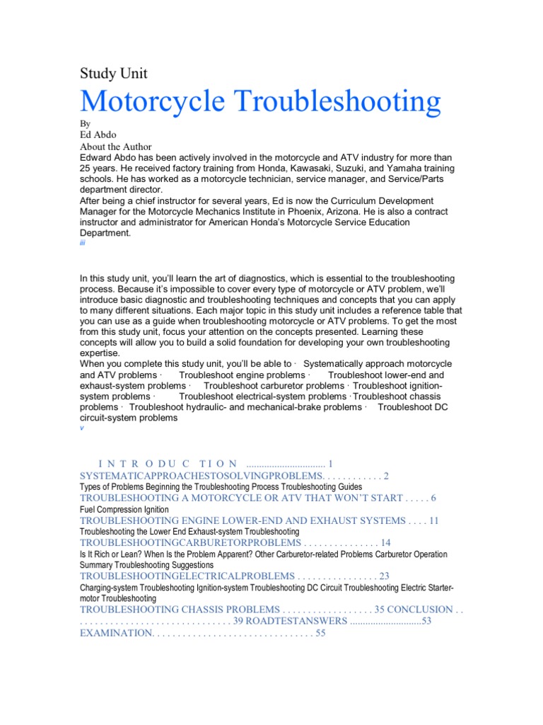 Motorcycle Troubleshooting | PDF | Carburetor | Throttle