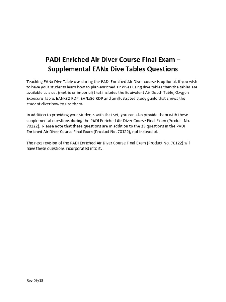 Enriched Air Diver (Computer Based) Exam - Supplemental EANx Dive ...