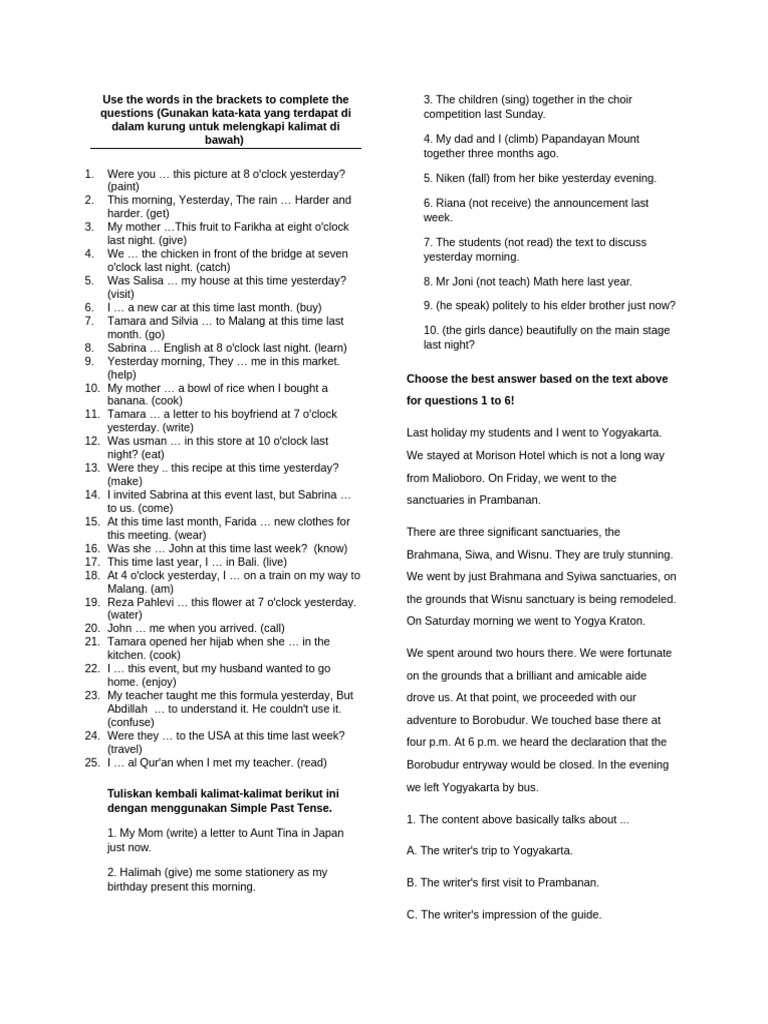 Use The Words in The Brackets To Complete The Questions | PDF