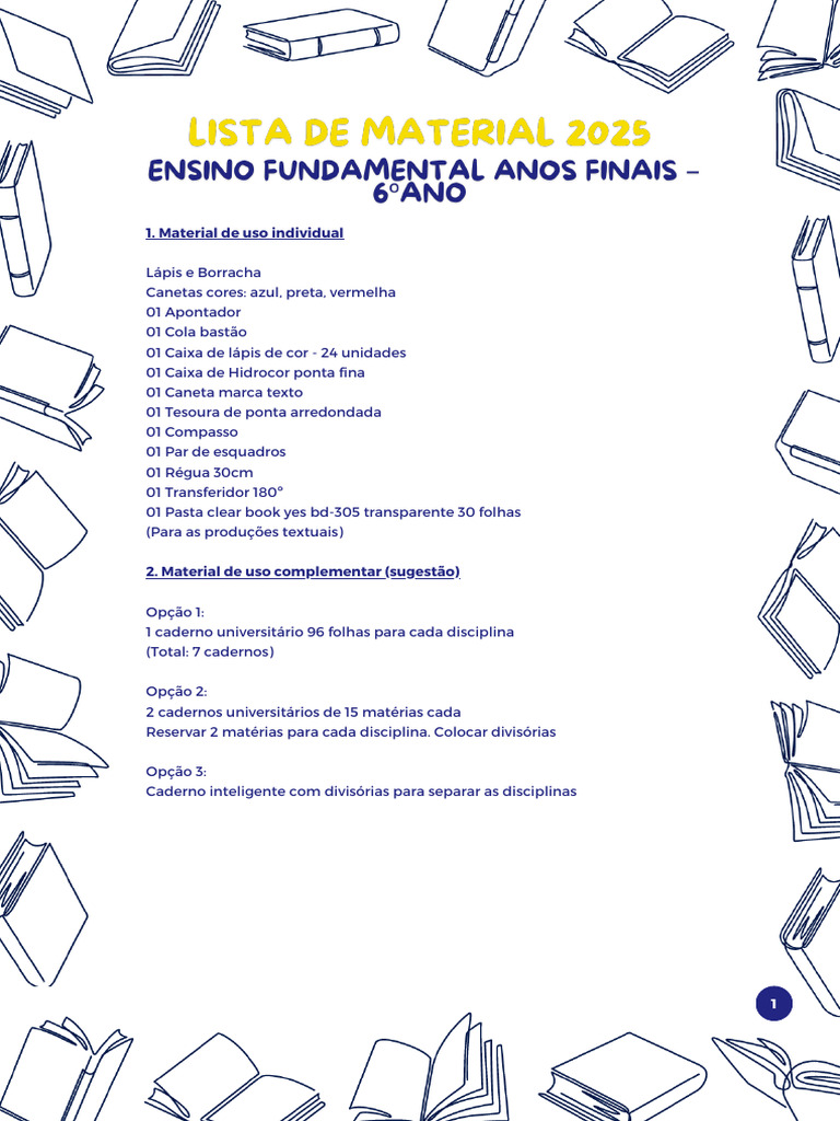6o ANO LISTA MATERIAL 2025 | PDF