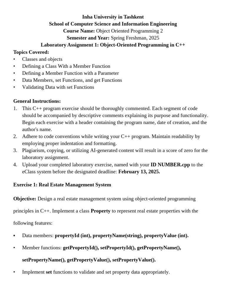 01 - Laboratory Assignment - OOP2 | PDF