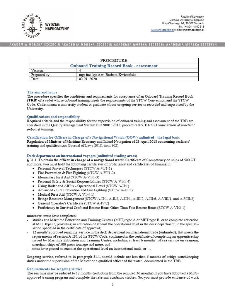 Onboard Training Record Book Guidelines | PDF | Ships | Shipping