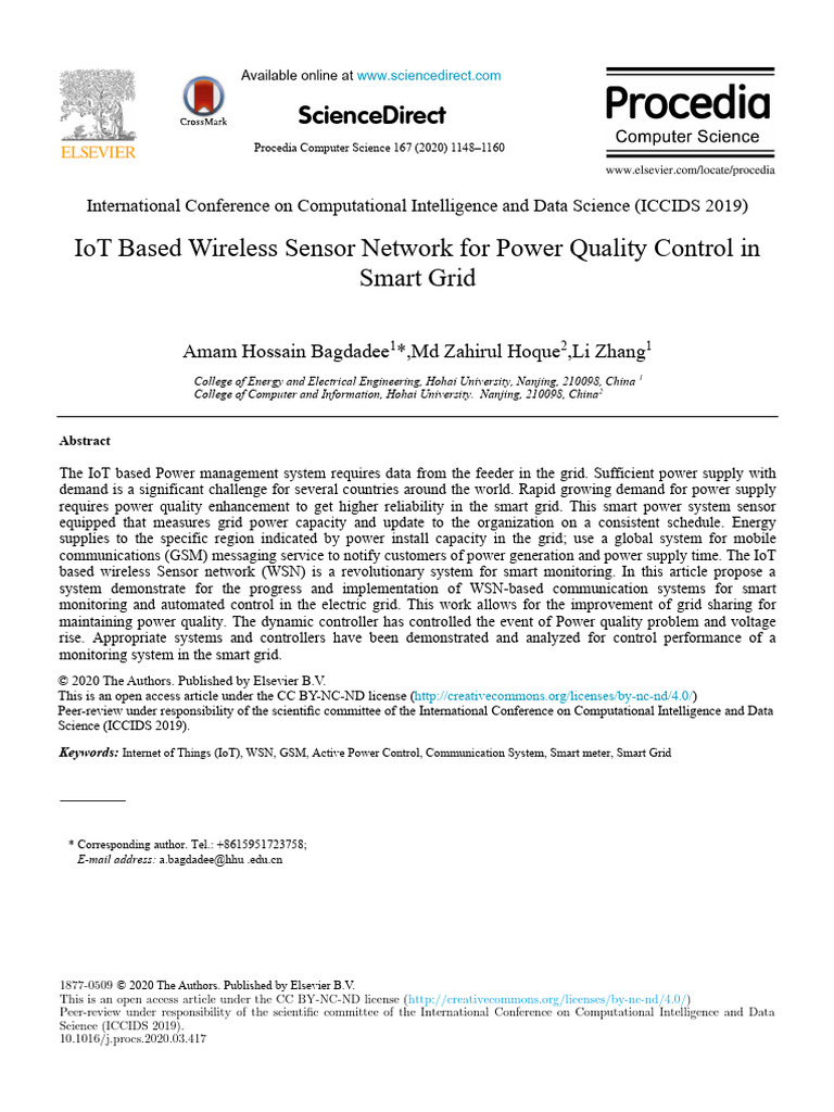 IoT Based Wireless Sensor Network For Power Quality Control in Smart Grid | PDF | Internet Of ...
