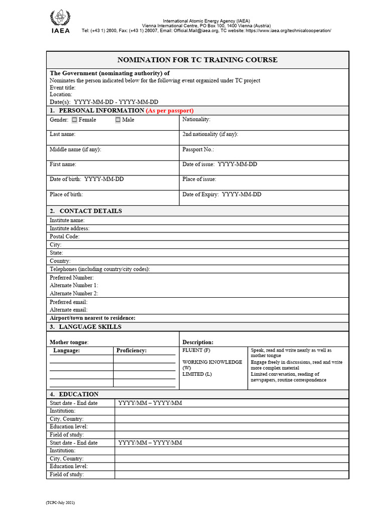 Training Nomination Form 2018 | PDF | Radiation