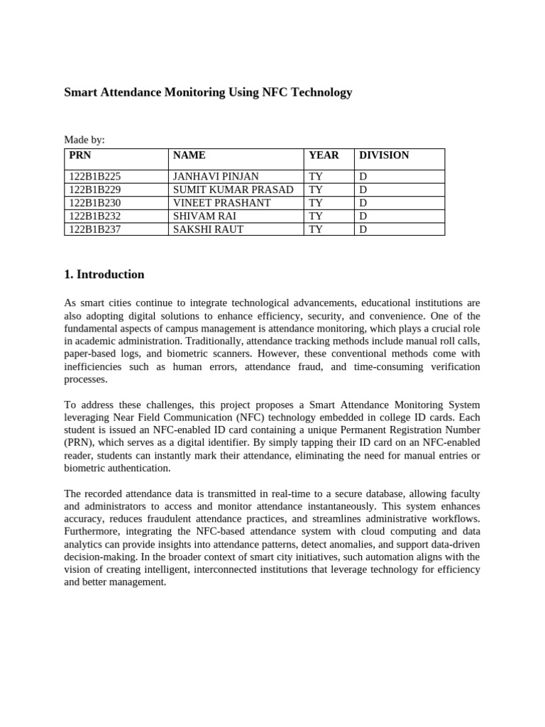NFC-Based Smart Attendance System | PDF | Cloud Computing | Access Control