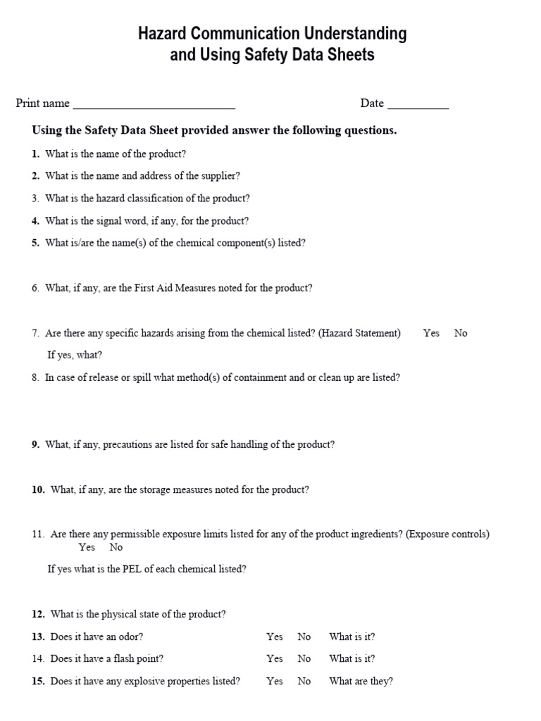 SDS Worksheet for Hazard Communication | PDF