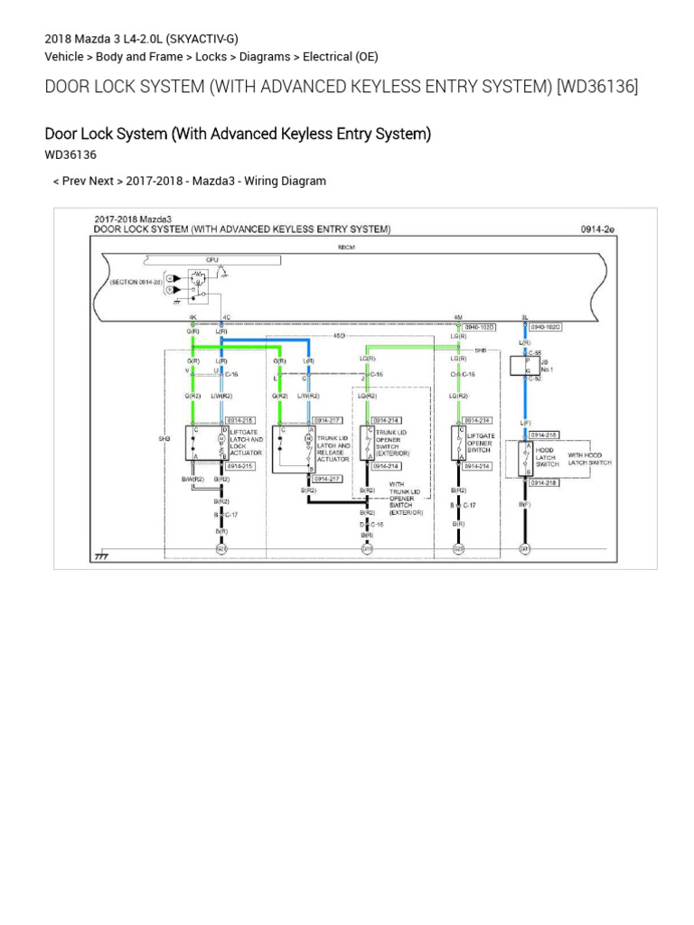 Door Lock System (With Advanced Keyless Entry System) [WD36136] (Locks) | PDF