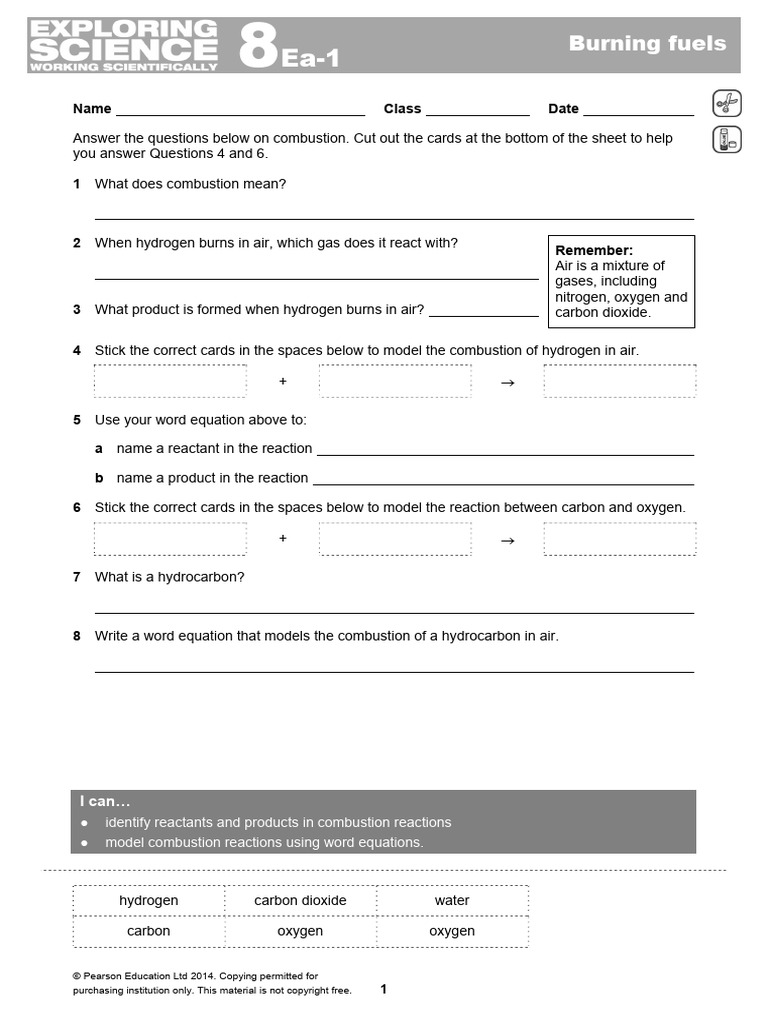 Combustion Worksheets | PDF | Internal Combustion Engine | Combustion