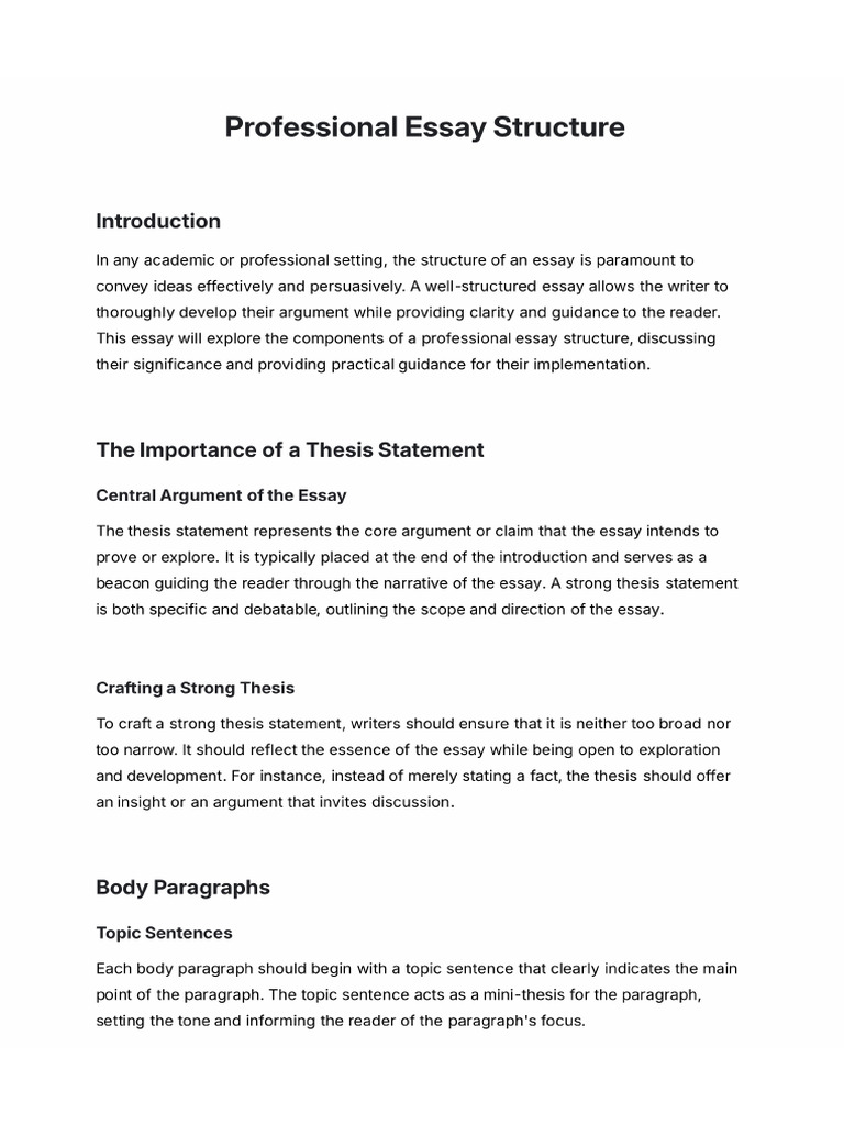 Professional Essay Structure Template | PDF