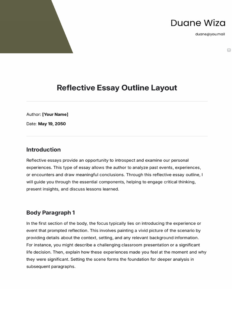 Reflective Essay Outline Layout Template | PDF