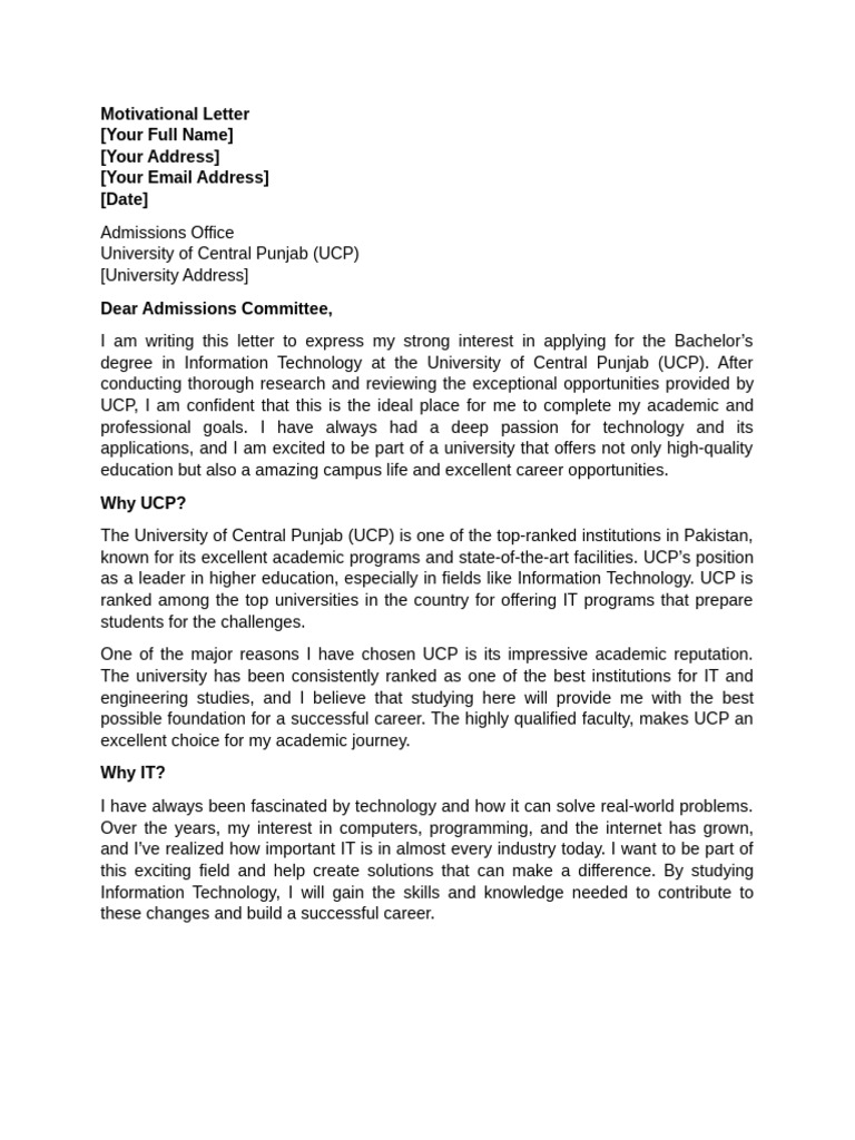Motivational Letter | PDF | University | Intelligence
