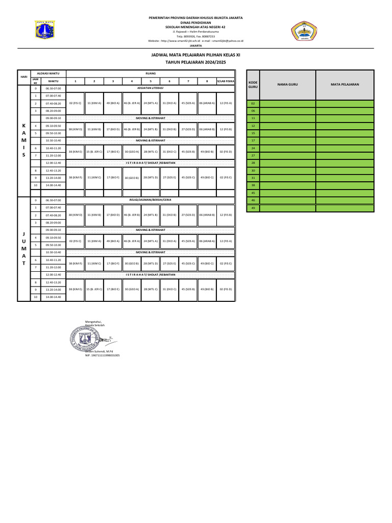 Jadwal Moving Kelas XI 2425 | PDF