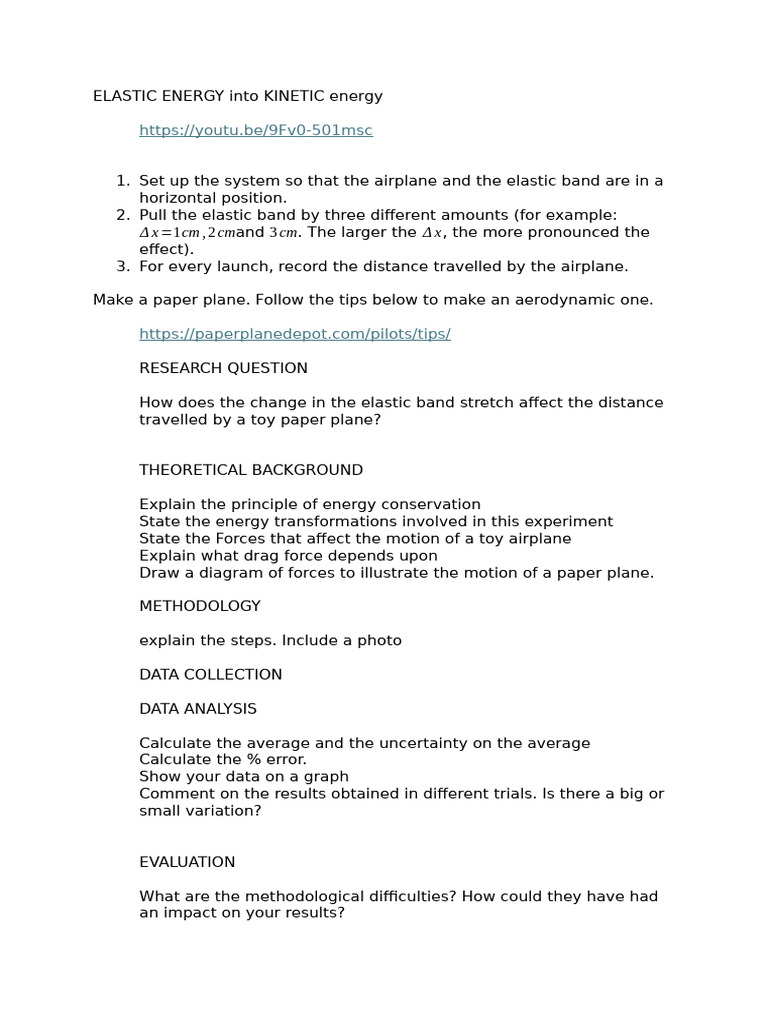 Elastic Energy's Impact on Paper Plane Distance | PDF