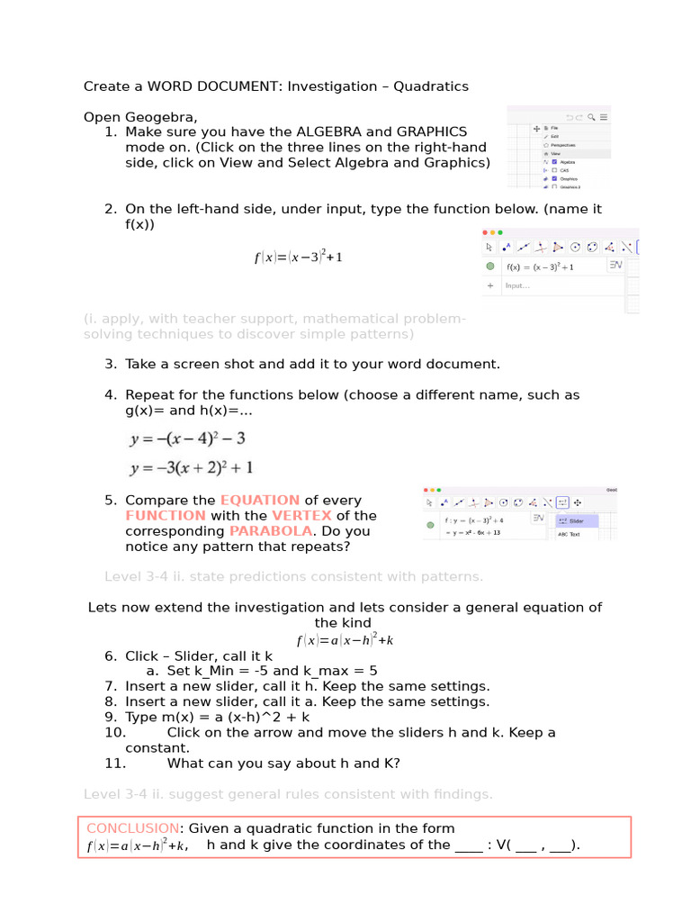 MYP - 45 - Investigation QUadratics - CritB | PDF