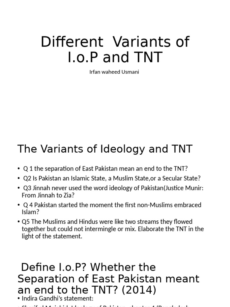 Variants of I.o.P and TNT | PDF | Pakistan | Two Nation Theory