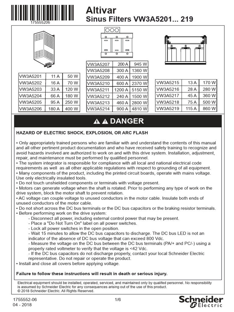 ATV IS Sinus Filter VW3A5201-219 1755552 06 | PDF | Direct Current ...