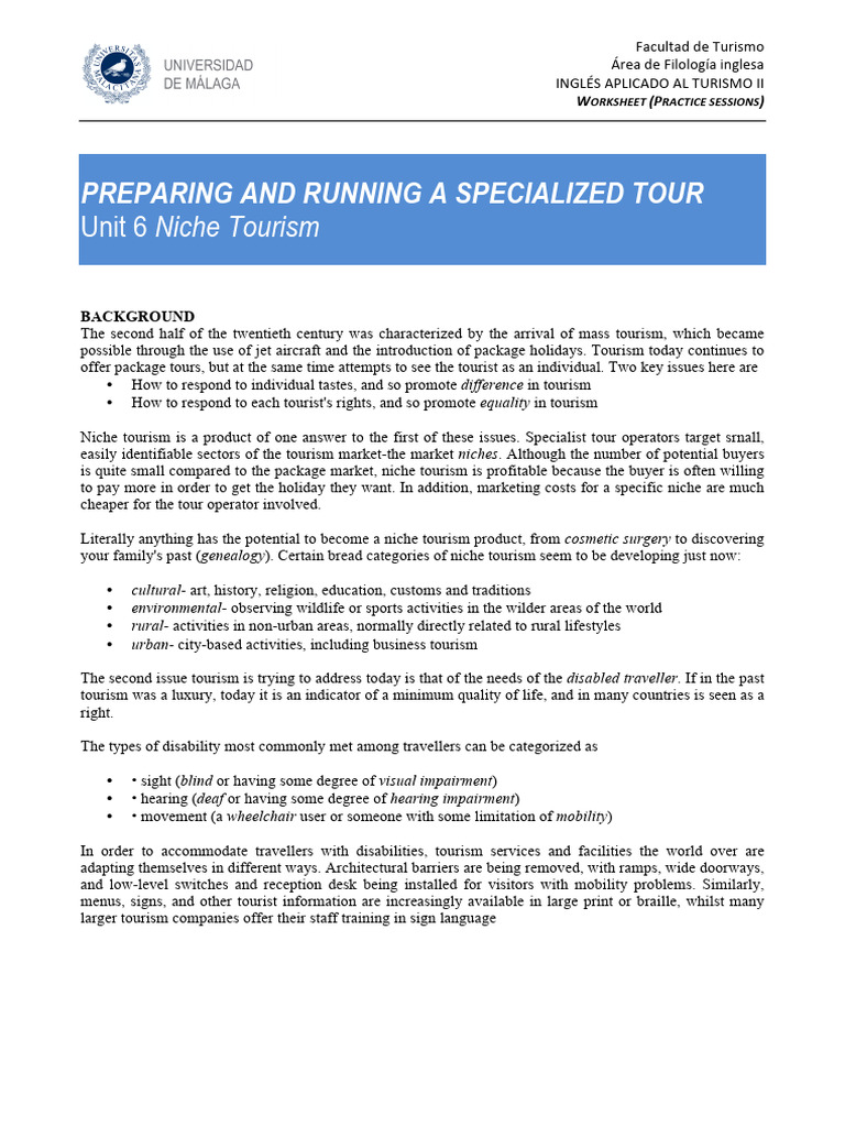 Planning Niche Tourism Tours | PDF | Tourism