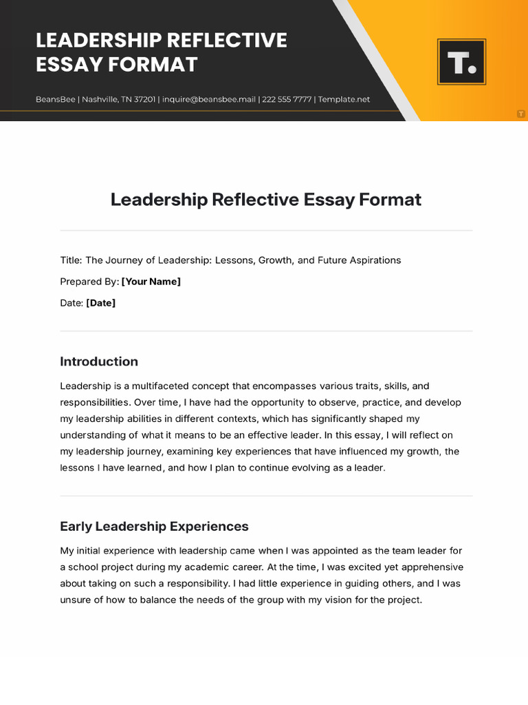 Leadership Reflective Essay Format Template | PDF