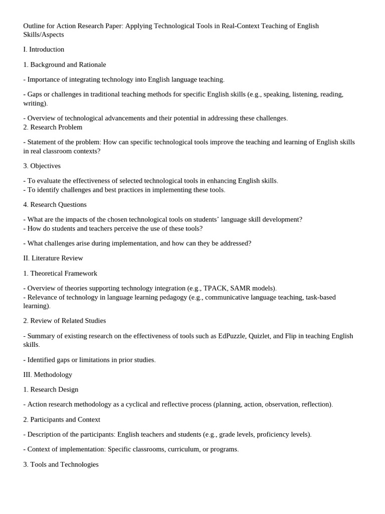 Action Research Paper Outline | PDF | Language Education | Learning