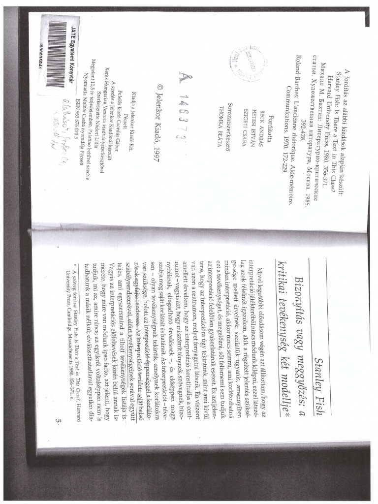 Stanley Fish Bizonyítás Vagy Meggyőzés | PDF