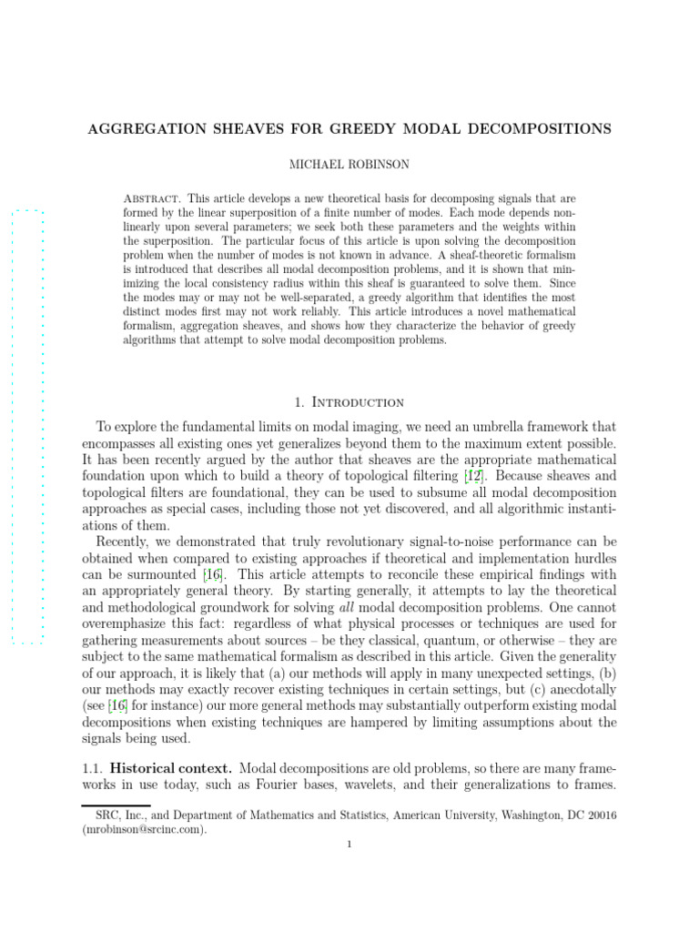 Aggregation Sheaves in Modal Decomposition | PDF | Mathematics | Mathematical Objects