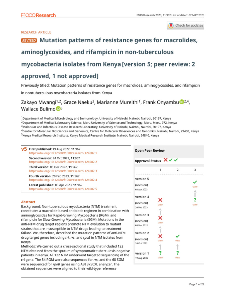 NTM Drug Resistance Mutation Patterns in Kenya | PDF | Mycobacterium ...