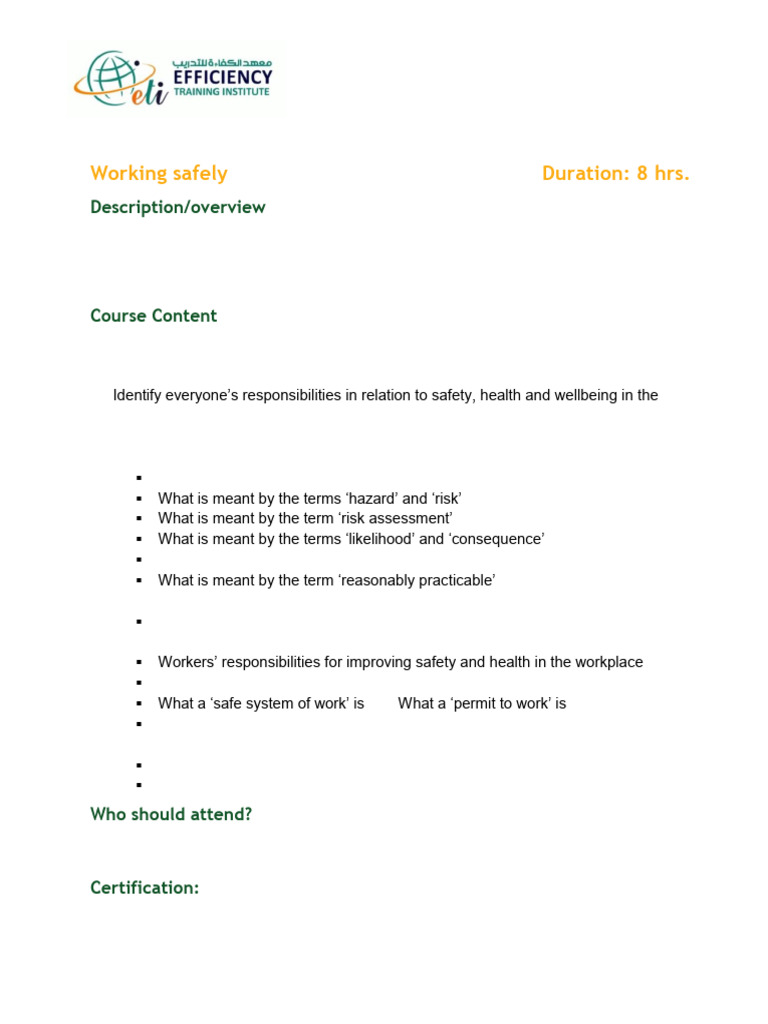 Working Safely | PDF